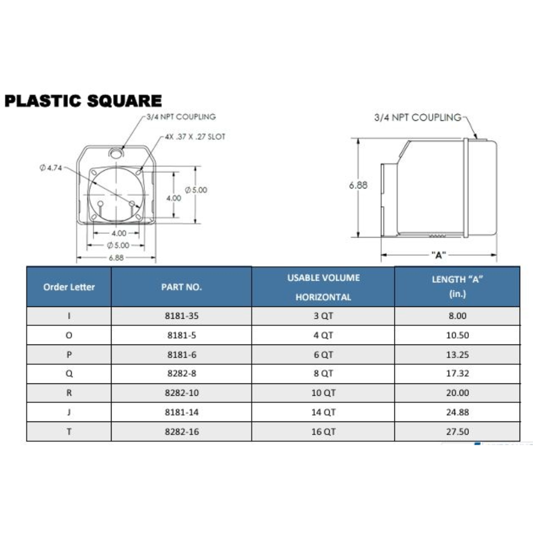 KTI Plastic Square Reservoir – Florida Hydraulic Industrial